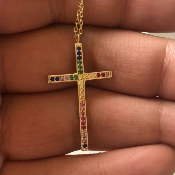 Lesa Michele | Jewelry | Pave Rainbow Cz Cross Pendant Necklace | Poshmark